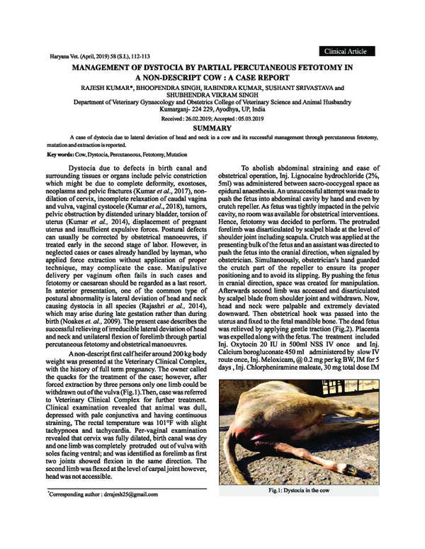 (PDF) Management of dystocia by partial percutaneous fetotomy in a non ...
