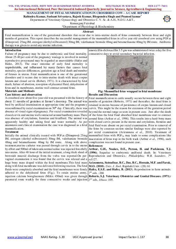 (PDF) MANAGEMENT OF FETAL MUMMIFICATION IN CROSSBRED COW -A CASE REPORT