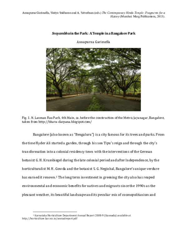 (PDF) ROUGH DRAFT "Svayambhu in the Park," The Contemporary Hindu Temple