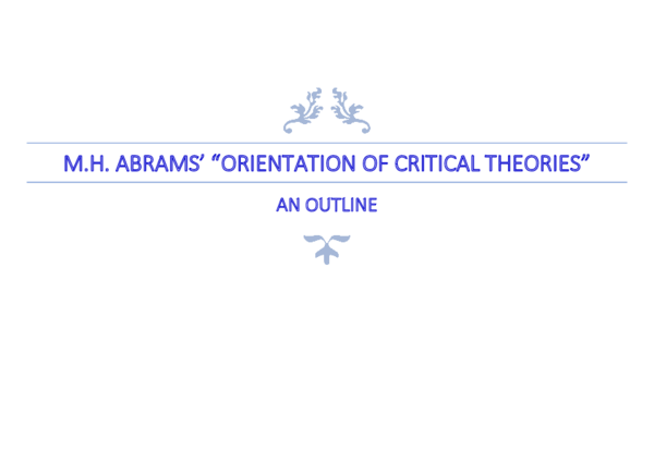 (PDF) M.H. ABRAMS' "ORIENTATION OF CRITICAL THEORIES": AN OUTLINE