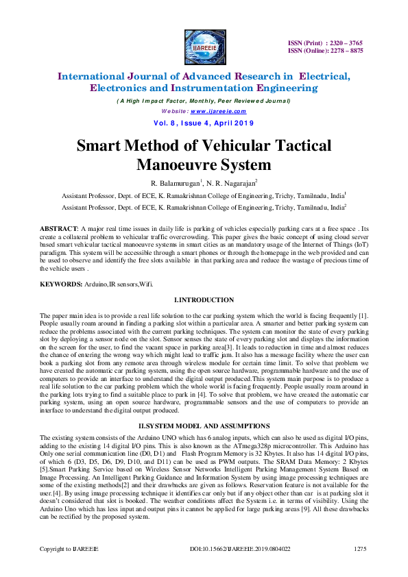 (PDF) Smart Method of Vehicular Tactical Manoeuvre System