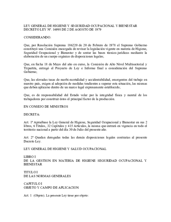 . Ley de Higiene Seguridad Ocupacional y Bienestar | Tito Guzman Melgar - Academia.edu
