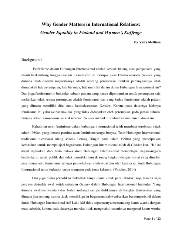 (PDF) Why Gender Matters in International Relations: Gender Equality in ...