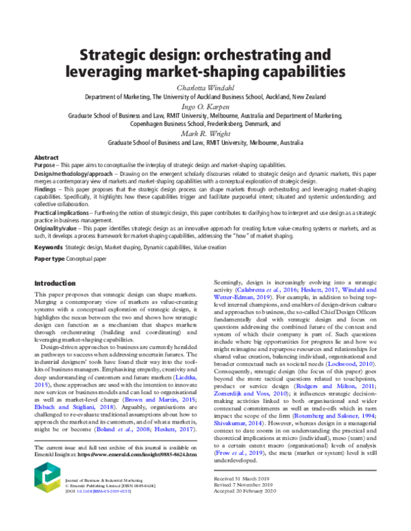(PDF) Strategic design: Orchestrating and leveraging market-shaping ...