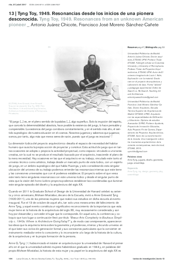 (PDF) Tyng Toy, 1949. Resonancias desde los inicios de una pionera desconocida = Tyng Toy, 1949 ...