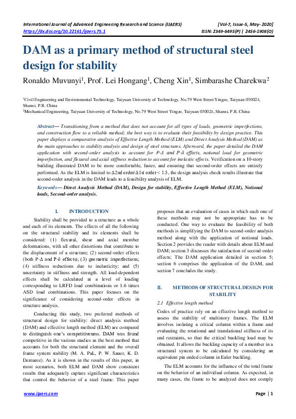 (PDF) DAM as a primary method of structural steel design for stability