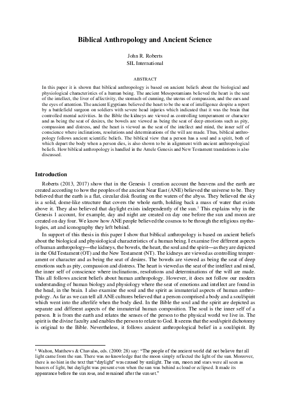 (PDF) Biblical Anthropology and Ancient Science