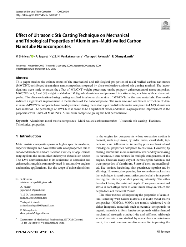 (PDF) Effect of Ultrasonic Stir Casting Technique on Mechanical and Tribological Properties of ...