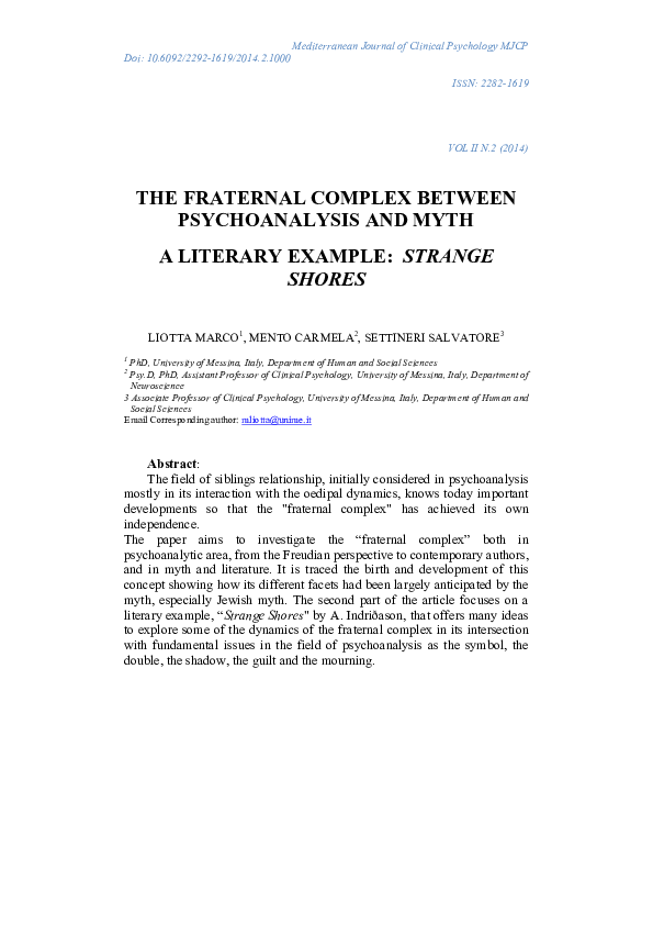 (PDF) The Fraternal Complex Between Psychoanalysis and Myth a Literary ...