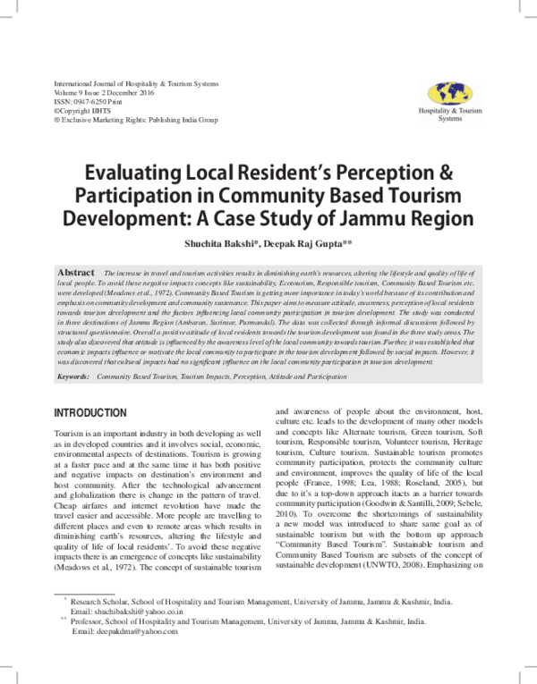 (PDF) Evaluating Local Resident's Perception & Participation in ...