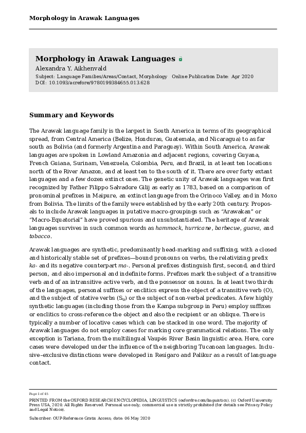 (PDF) Morphology in Arawak Languages Morphology in Arawak Languages ...