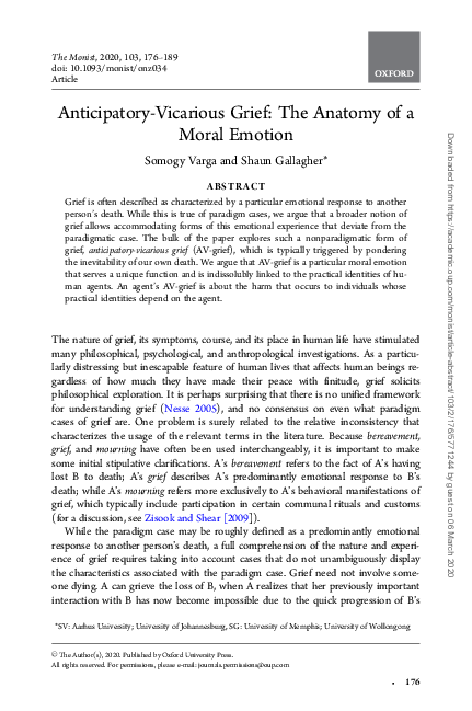 (PDF) Anticipatory-Vicarious Grief: The Anatomy of a Moral Emotion ...