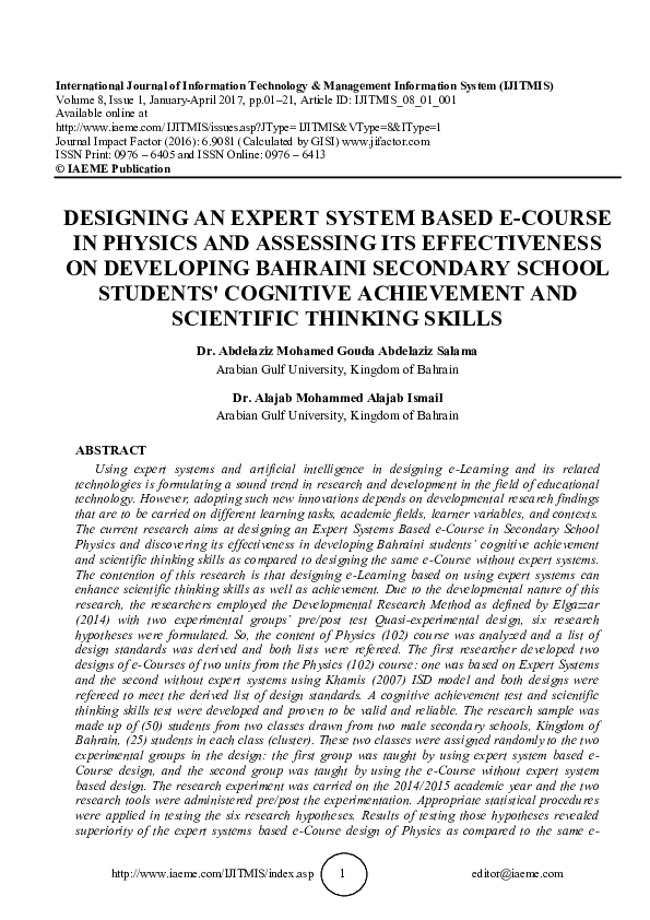 (PDF) DESIGNING AN EXPERT SYSTEM BASED E-COURSE IN PHYSICS AND ...