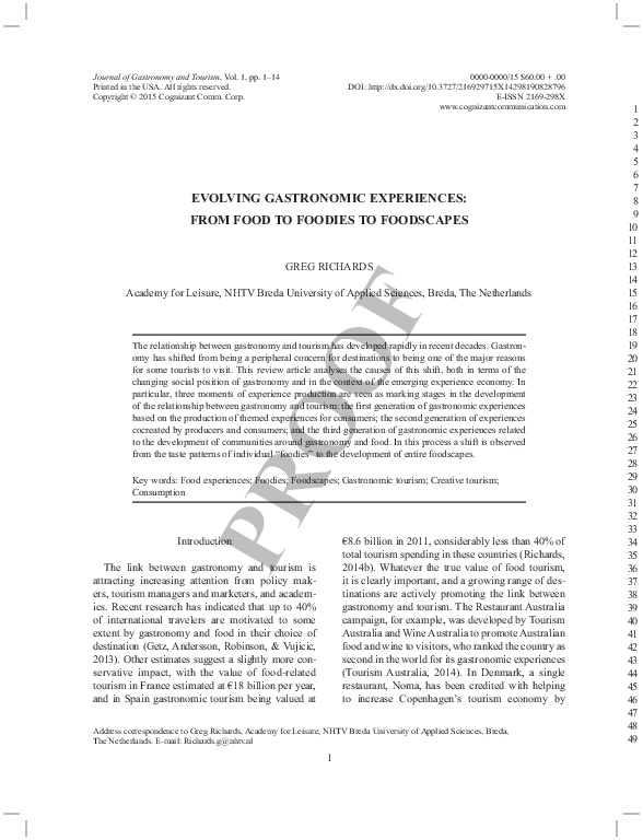 (PDF) EVOLVING GASTRONOMIC EXPERIENCES: FROM FOOD TO FOODIES TO FOODSCAPES