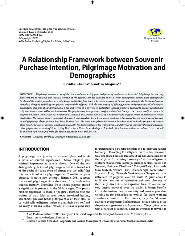 (PDF) A Relationship Framework between Souvenir Purchase Intention ...