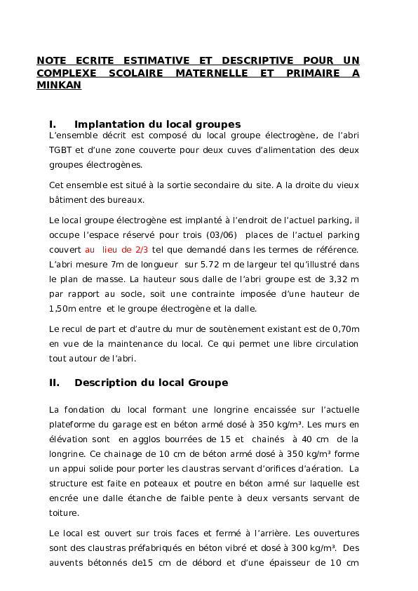 (DOC) NOTE ECRITE ESTIMATIVE ET DESCRIPTIVE POUR UN COMPLEXE SCOLAIRE ...