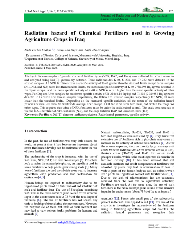 (PDF) Radiation hazard of Chemical Fertilizers used in Growing ...