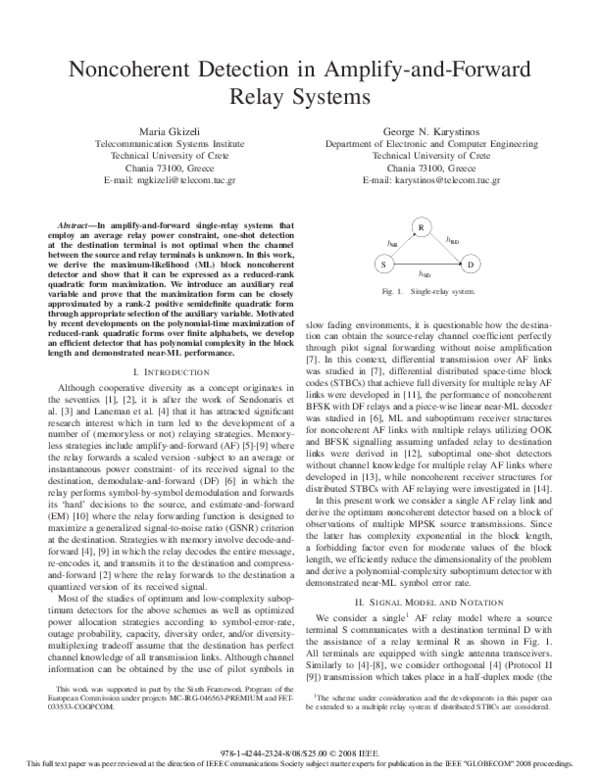 (PDF) Noncoherent Detection in Amplify-and-Forward Relay Systems