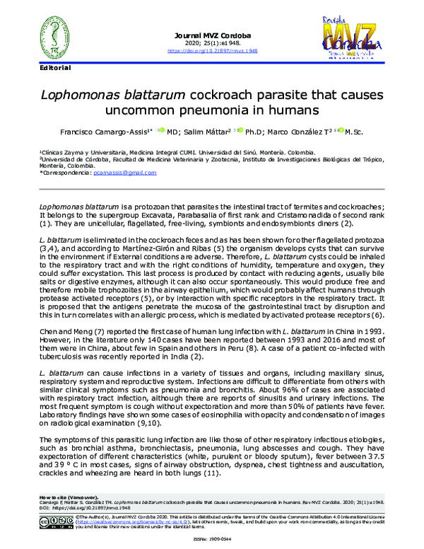 (PDF) Lophomonas blattarum cockroach parasite that causes uncommon ...
