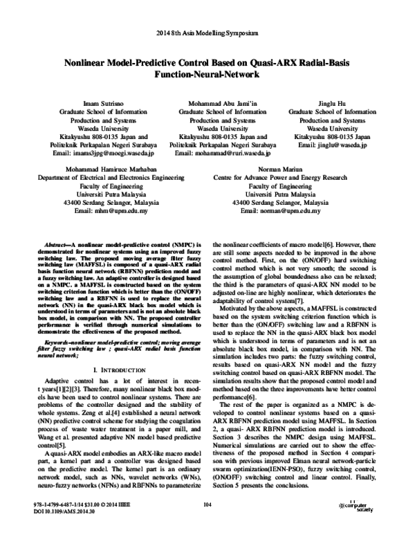 Pdf Nonlinear Model Predictive Control Based On Quasi Arx Radial Basis Function Neural Network
