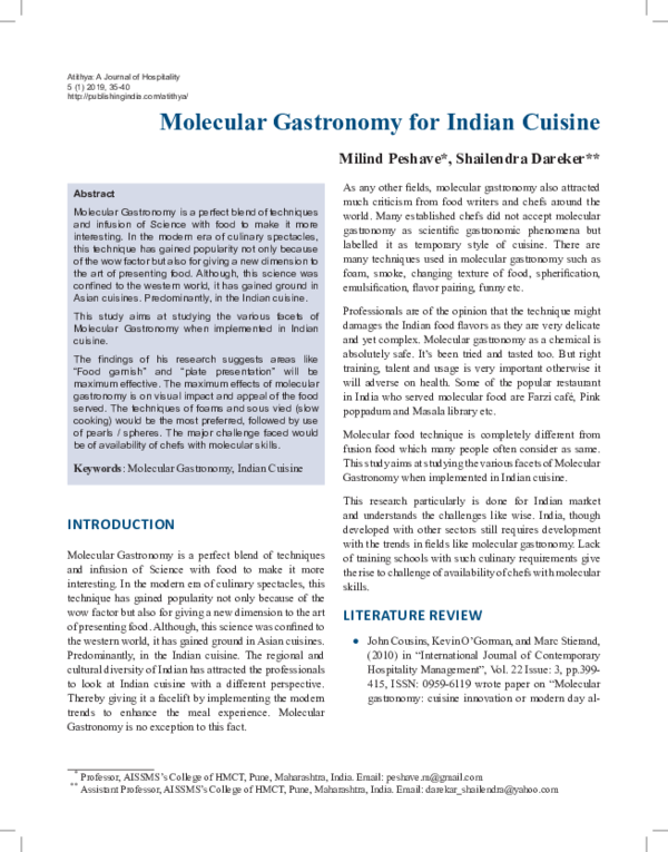 (PDF) Molecular Gastronomy for Indian Cuisine