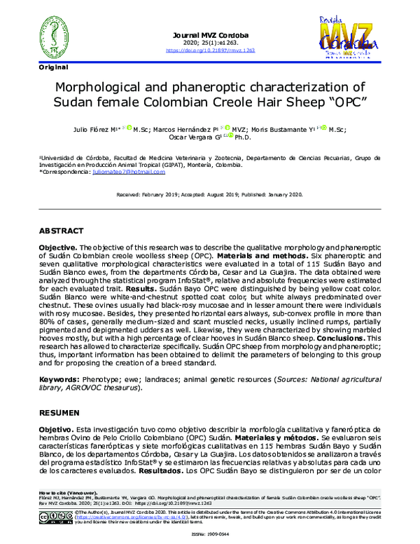 (PDF) Morphological and phaneroptic characterization of Sudan female Colombian Creole Hair Sheep ...