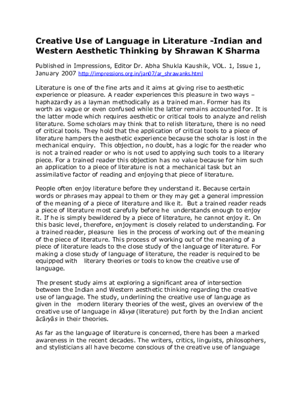 (DOC) Creative Use of Language in Literature -Indian and Western ...