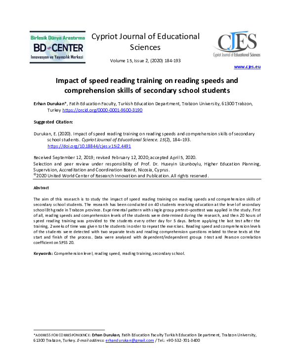 (PDF) Impact of speed reading training on reading speeds and ...