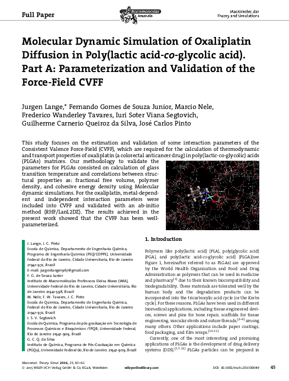 (PDF) Molecular Dynamic Simulation of Oxaliplatin Diffusion in Poly(lactic acid-co-glycolic acid ...