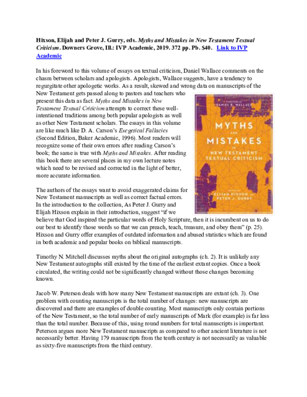 (PDF) Elijah Hixson and Peter J. Gurry, eds. Myths and Mistakes in New ...