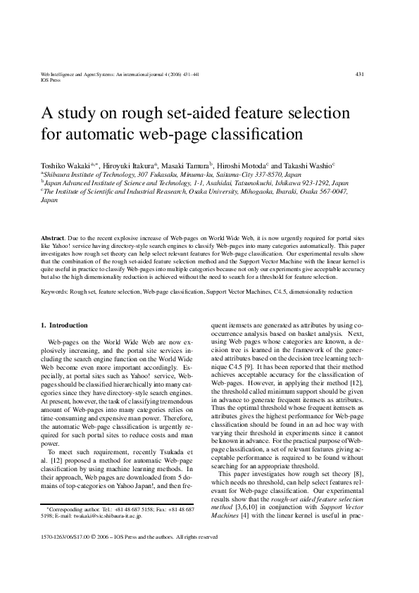(PDF) A study on rough set-aided feature selection for automatic web-page classification
