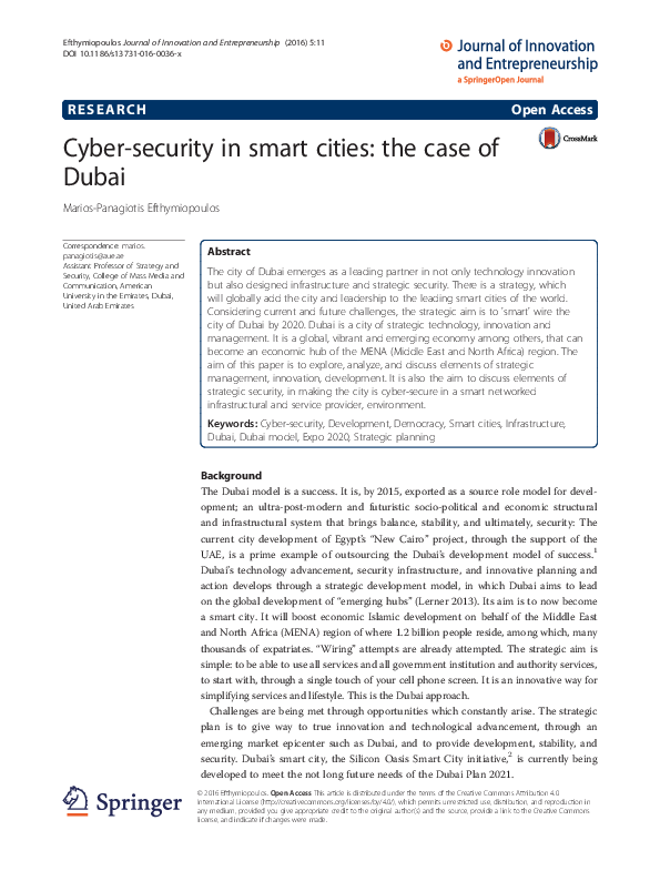 (PDF) Cyber-Security in Smart Cities: The Case of Dubai