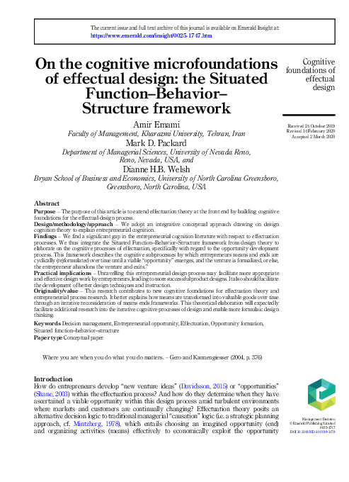 Pdf On The Cognitive Microfoundations Of Effectual Design The