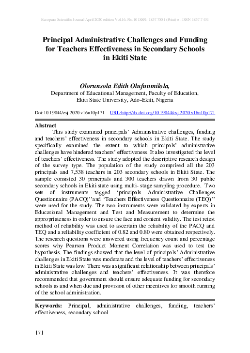 (PDF) Principal Administrative Challenges and Funding for Teachers ...