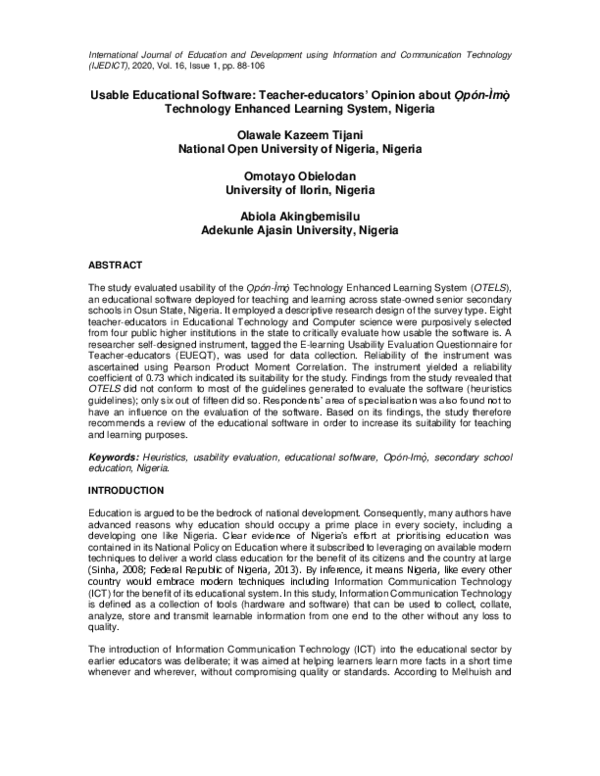 (PDF) Usable Educational Software: Teacher-educators' Opinion about ...