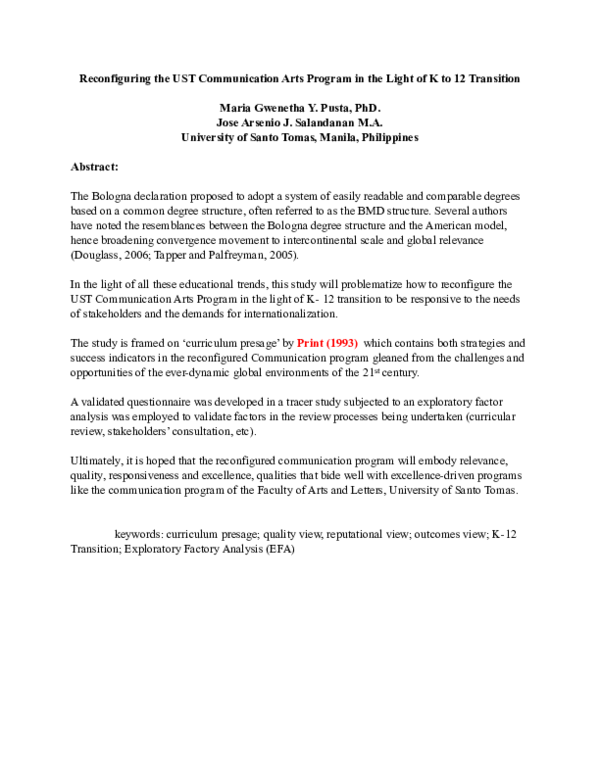 (PDF) Reconfiguring the UST Communication Arts Program in the Light of ...