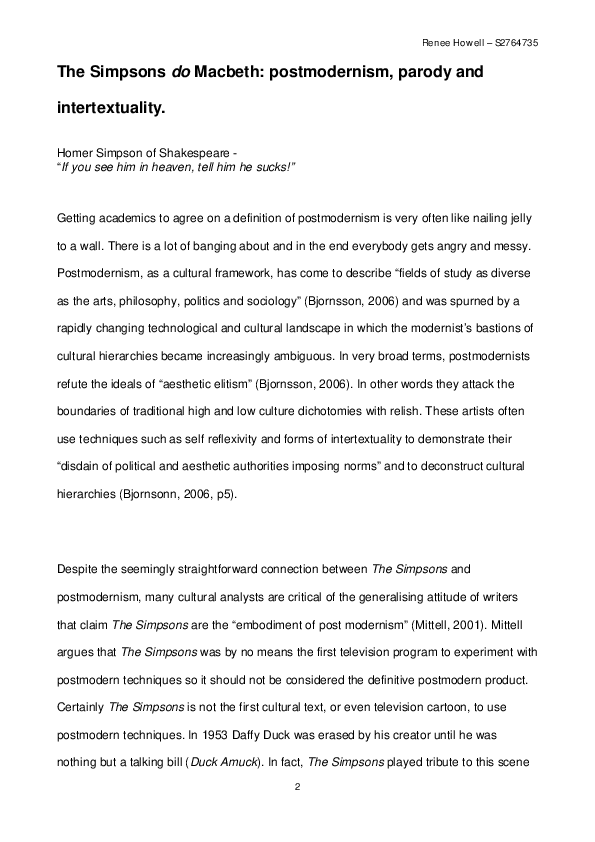 (PDF) The Simpsons do Macbeth: postmodernism, parody and intertextuality
