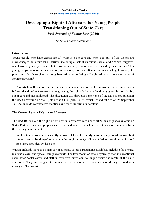 (PDF) Developing a Right of Aftercare for Young People Transitioning ...