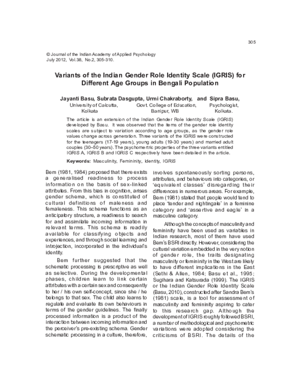 (PDF) Indian Gender Role Identity Scale