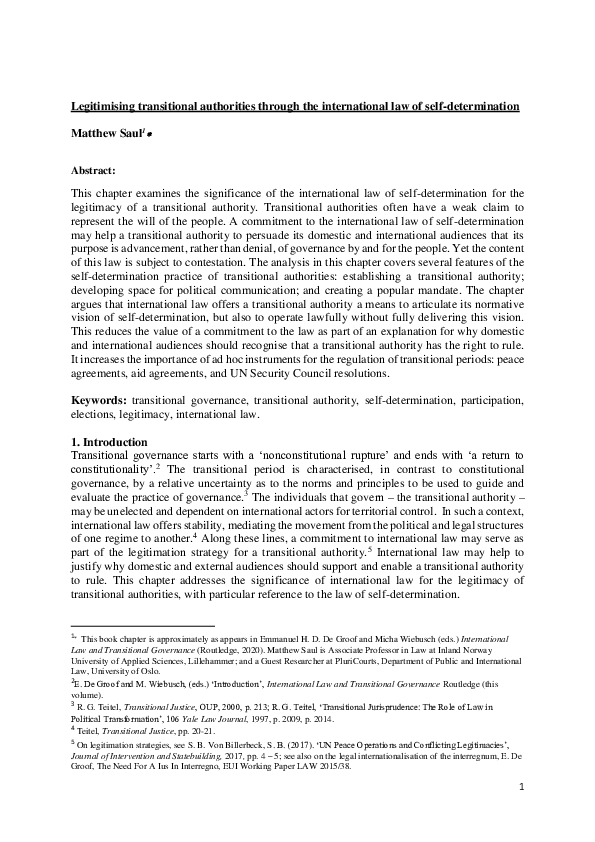 (PDF) Legitimising transitional authorities through the international ...