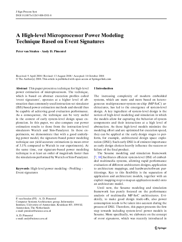 (PDF) A high-level microprocessor power modeling technique based on event signatures