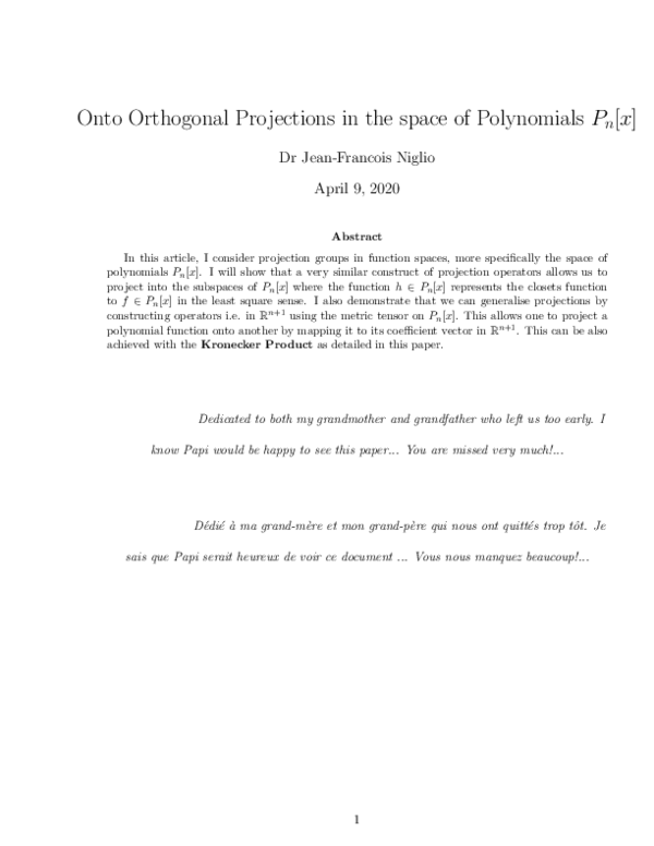 (PDF) Onto Orthogonal Projections in the space of Polynomials P n [x