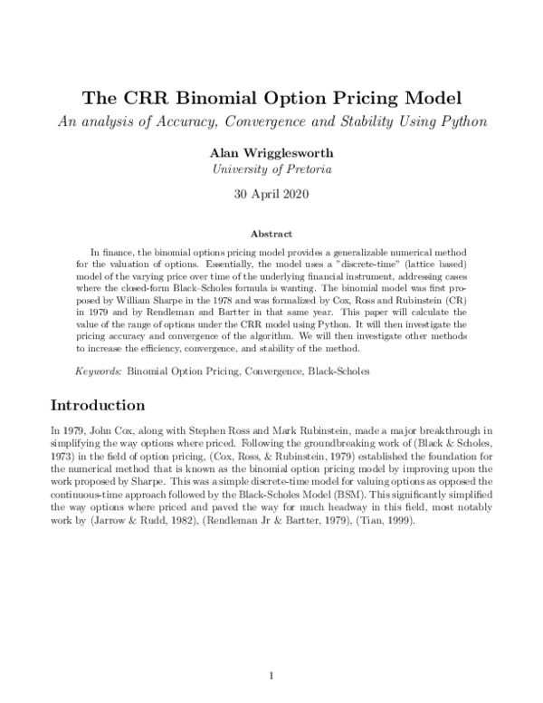(PDF) The CRR Binomial Option Pricing Model An analysis of Accuracy, Convergence and Stability ...
