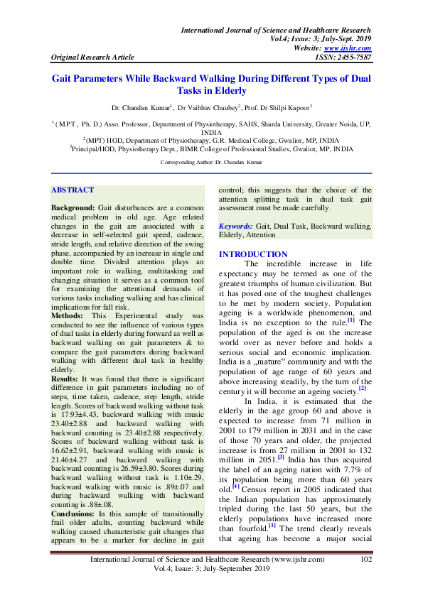Pdf Gait Parameters While Backward Walking During Different Types Of Dual Tasks In Elderly