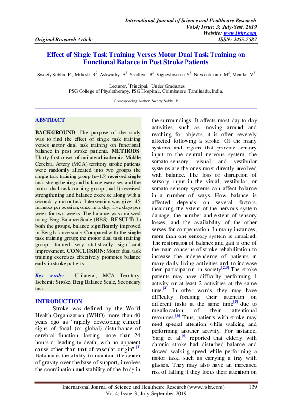 (PDF) Effect of Single Task Training Verses Motor Dual Task Training on ...