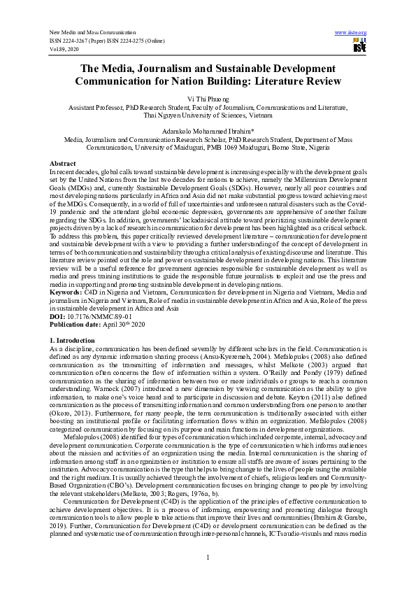 (PDF) The Media, Journalism and Sustainable Development Communication ...