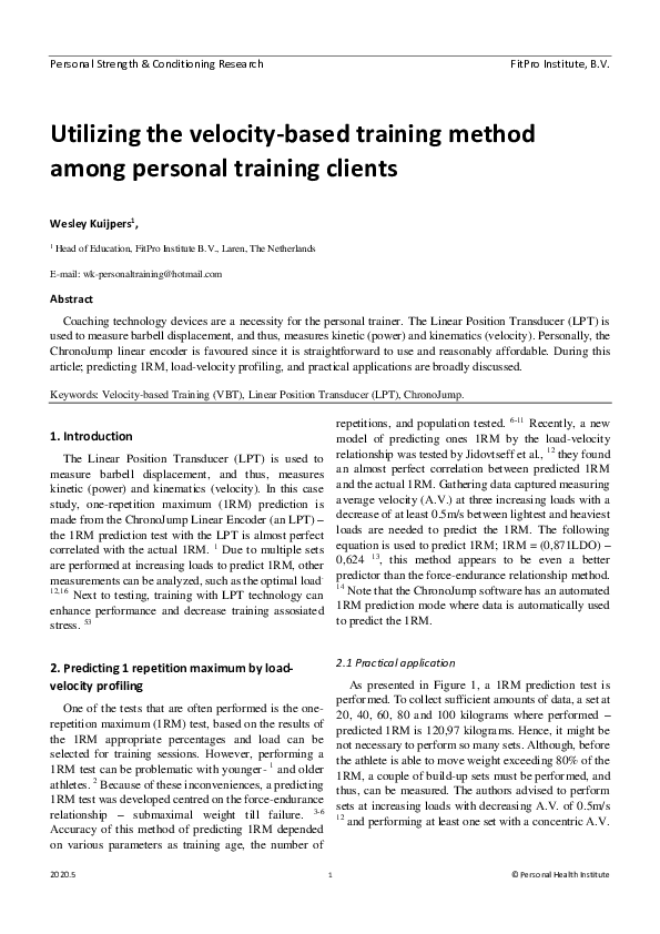 (PDF) Utilizing the velocity-based training method among personal training clients