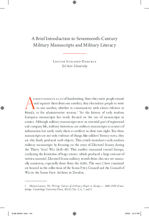 (PDF) A Brief Introduction to Seventeenth-Century Military Manuscripts ...