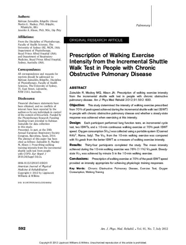 (PDF) Prescription of Walking Exercise Intensity from the Incremental ...