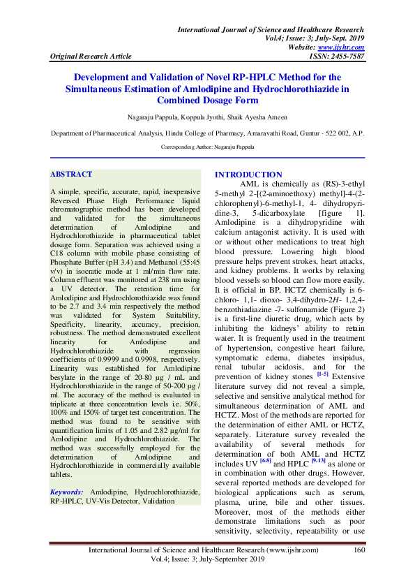 Pdf Development And Validation Of Novel Rp Hplc Method For The Simultaneous Estimation Of